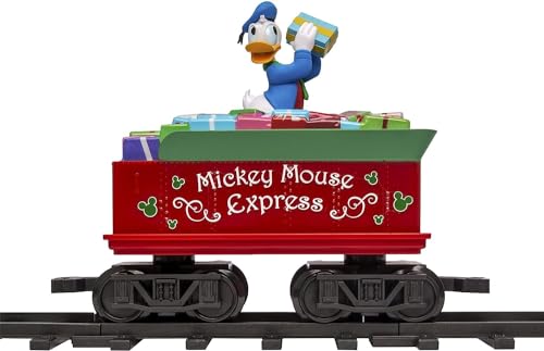 Lionel Battery-Operated Disney Mickey Mouse Express Toy Train Set with Locomotive, Train Cars, Track & Remote with Authentic Train Sounds, & Lights for Kids 4+