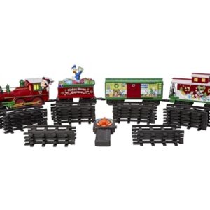 Lionel Battery-Operated Disney Mickey Mouse Express Toy Train Set with Locomotive, Train Cars, Track & Remote with Authentic Train Sounds, & Lights for Kids 4+