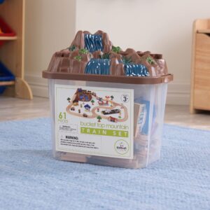 KidKraft Bucket Top Mountain Train Set with 61 Pieces, Magnetic Train, Wooden Tracks and Storage, Gift for Ages 3+