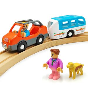 magnetic trains cars playset wooden train track accessories station wagon train set for toddlers 3-5 wooden train sets for boys ages 3-4-7 (wagon set)