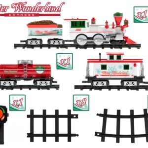 Lionel Battery-Operated Winter Wonderland Express Toy Train Set with Locomotive, Train Cars, Track & Remote with Authentic Train Sounds, Steam & Lights for Kids 4+