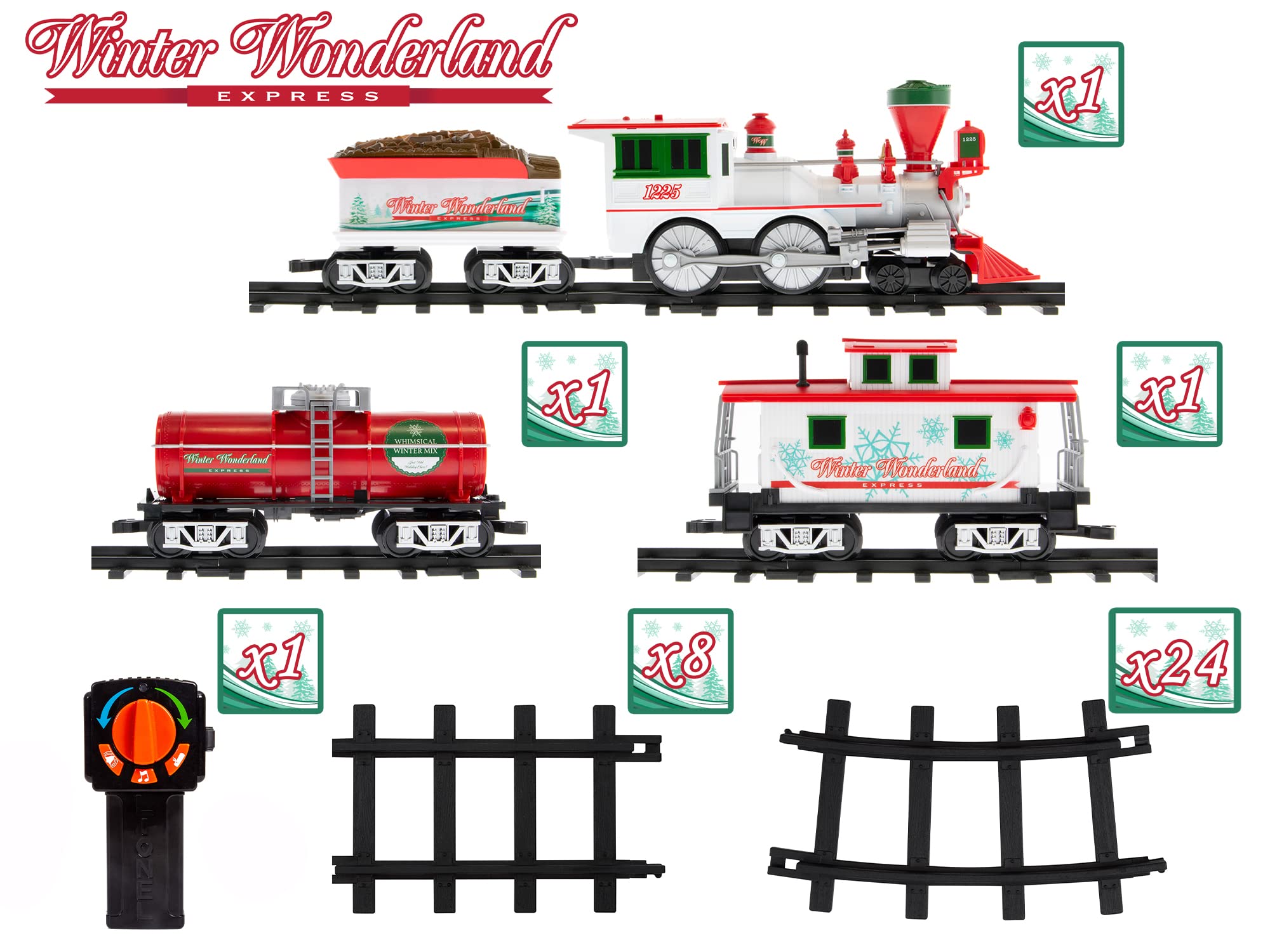 Lionel Battery-Operated Winter Wonderland Express Toy Train Set with Locomotive, Train Cars, Track & Remote with Authentic Train Sounds, Steam & Lights for Kids 4+