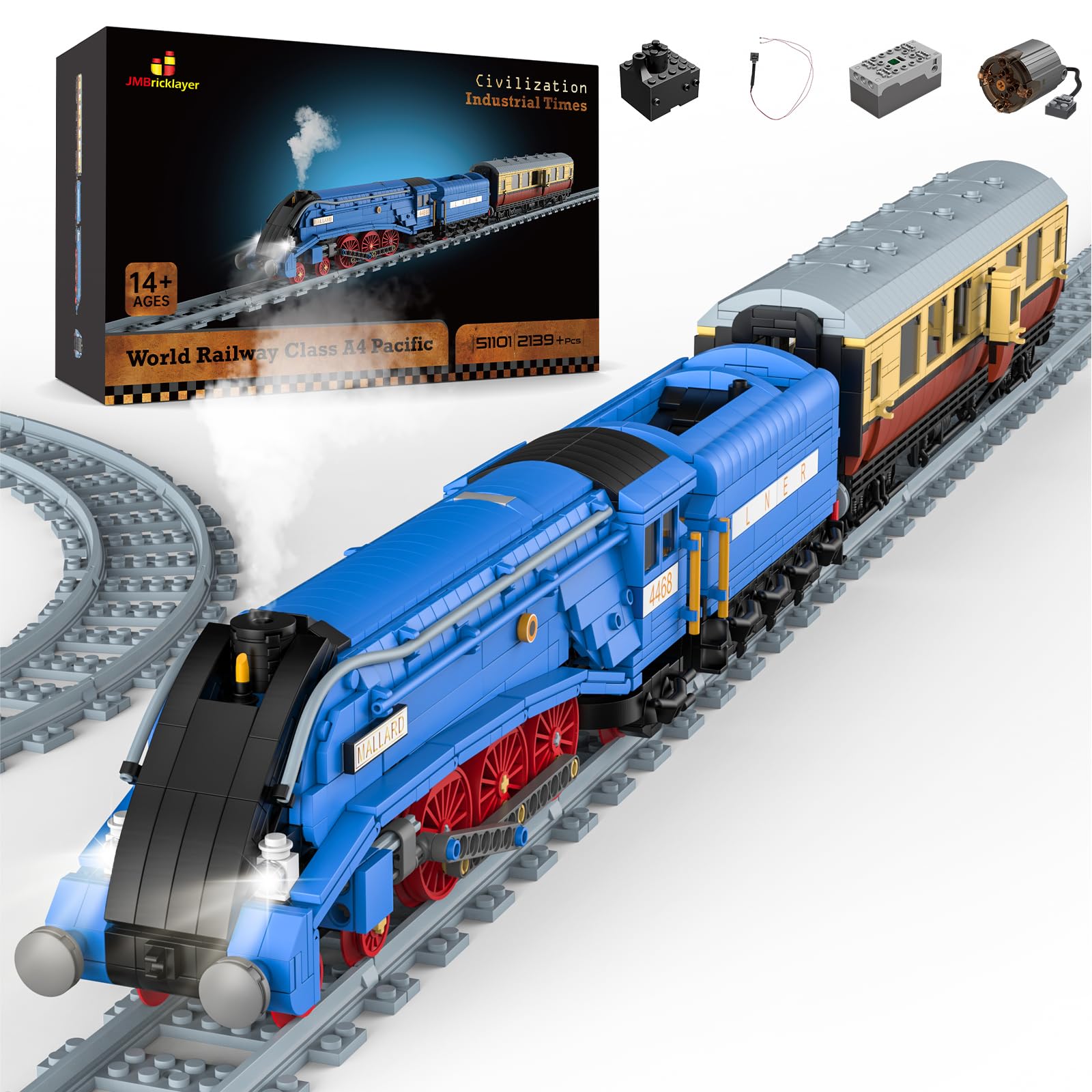 JMBricklayer Steam Train Building Blocks Sets for Adult, Remote Control Train Model with Tracks, Class A4 Pacifics Mallard Large Train Set Display, Ideal Gifts for Train Lovers(2139 Pieces)