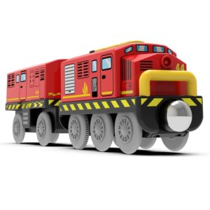 Wooden Train Track Accessories Battery Operated Locomotive Train, Motorized Train for Toddlers with Magnetic Connection, Powerful Engine Train Vehicles (Red Battery Operated Train with Lights)