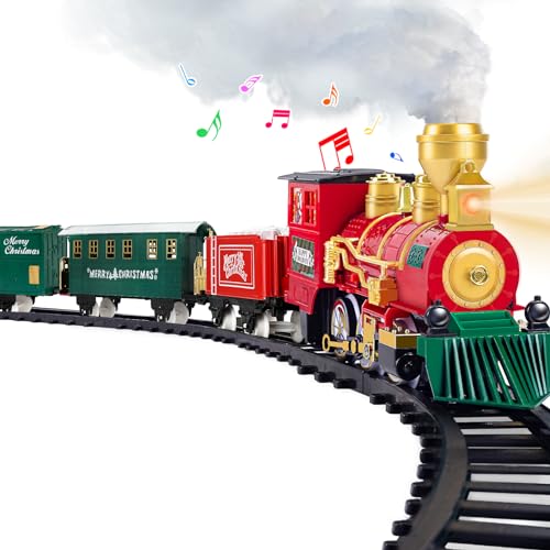 Gloween Train Set - Electric Train Toy for Boys & Girls, Railway Kit with Smoke, Sound, Light, Cargo Cars & Tracks, for 3, 4, 5, 6, 7, 8+ Year Old Kids - S1