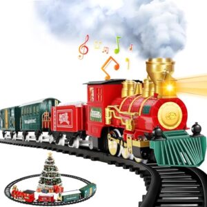 Gloween Train Set - Electric Train Toy for Boys & Girls, Railway Kit with Smoke, Sound, Light, Cargo Cars & Tracks, for 3, 4, 5, 6, 7, 8+ Year Old Kids - S1