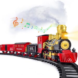 letapapa train set, christmas train sets for under the tree, electric train toy for boys & girls, toy train w/steam locomotive, tracks, lights & sound, for 3 4 5 6 7 8+ year old kids