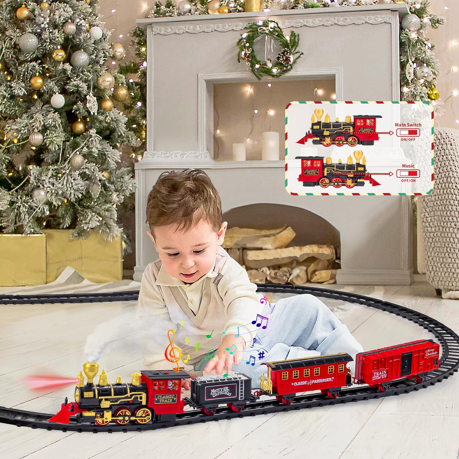 Letapapa Train Set, Christmas Train Sets for Under The Tree, Electric Train Toy for Boys & Girls, Toy Train w/Steam Locomotive, Tracks, Lights & Sound, for 3 4 5 6 7 8+ Year Old Kids