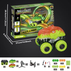 Dinosaur Race Car Tracks Toys Set for Kids Boys Girls Ages 3 4 5 6+ Electric Dinosaur Turkc Cars with Strong Suction Cup,Steady Tripod 130+ Pcs Flexible Train Car Tracks Birthday Gift Christmas