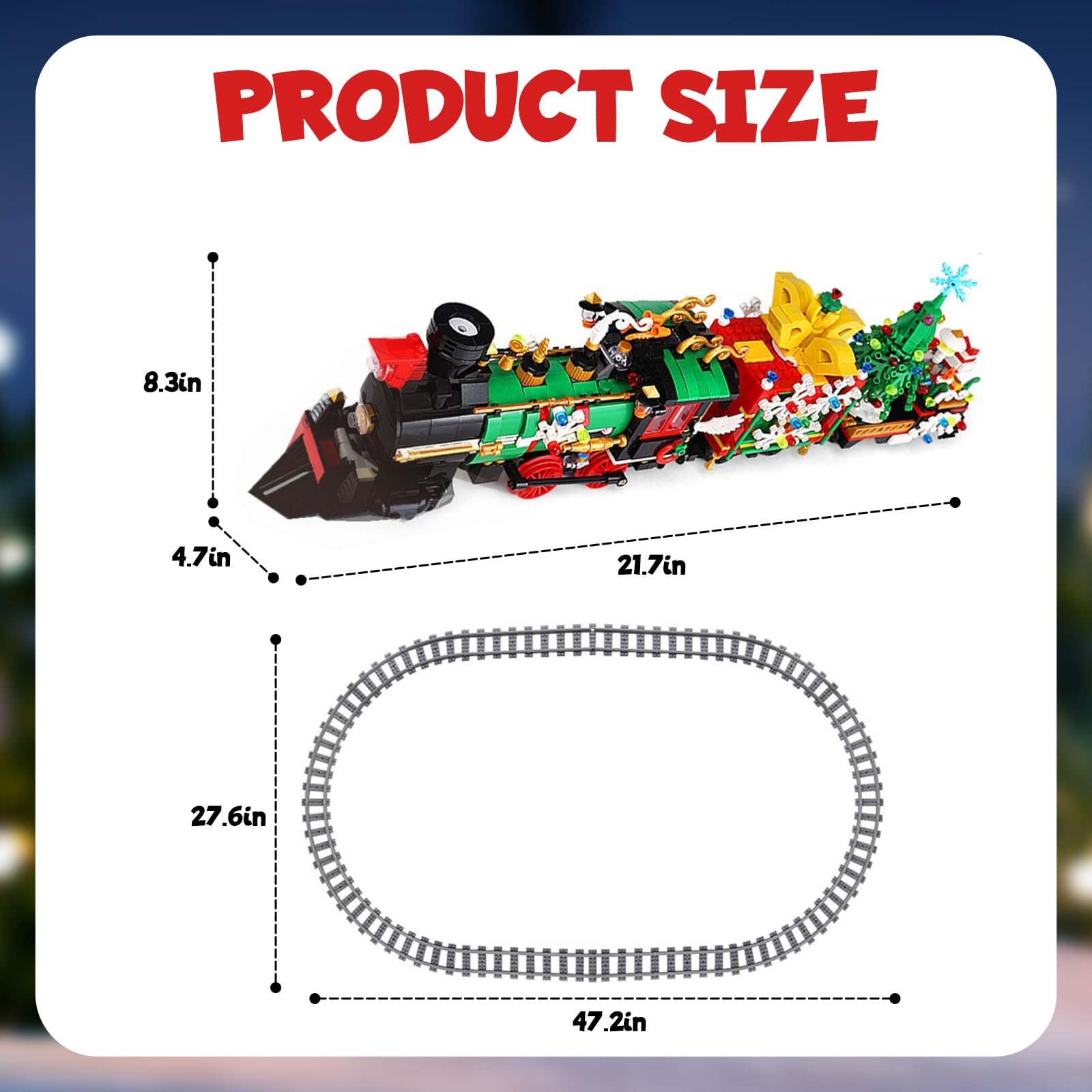 Christmas Train Set Building Blocks with Rotating Christmas Tree, Electric Music Steam Train Building Kit with Remote Control Birthday for Kids Teens Adults (1296+ pcs)