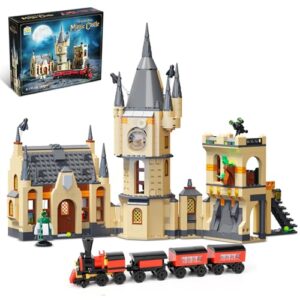 qlt harry castle clock tower building toy set with lighting, compatible with train building set, gift ideas for potter fans boys kids aged 8-14, magic castle architecture model for adult (868 pcs)