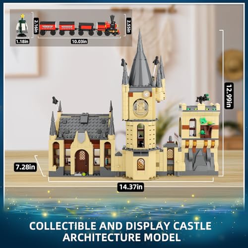 QLT Harry Castle Clock Tower Building Toy Set with Lighting, Compatible with Train Building Set, Gift Ideas for Potter Fans Boys Kids Aged 8-14, Magic Castle Architecture Model for Adult (868 PCS)