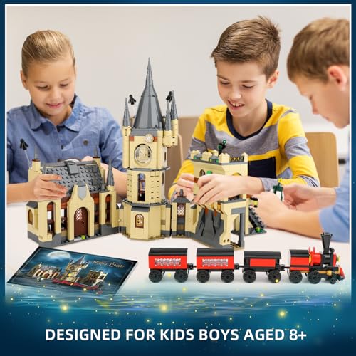 QLT Harry Castle Clock Tower Building Toy Set with Lighting, Compatible with Train Building Set, Gift Ideas for Potter Fans Boys Kids Aged 8-14, Magic Castle Architecture Model for Adult (868 PCS)