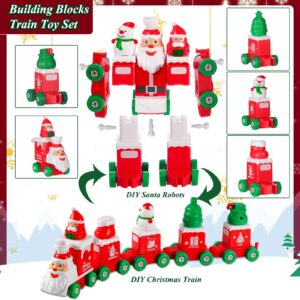 Sratte Christmas Building Blocks Trains Toys Set for Kids Transformable Santa Claus Robot Toy Christmas Train Building Toys for Indoor Christmas Decorations Holiday Birthday Gifts for Boys and Girls