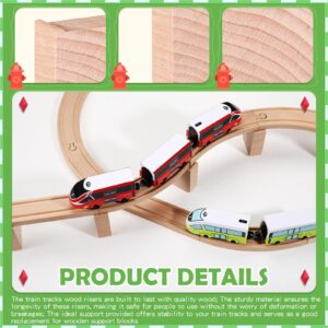 Hiboom 8 Pcs Wooden Train Track Risers Elevated Wood Train Track Set Wooden Train Track Accessories Wood Train Track Pieces Train Support Blocks for Track Bridges Build Accessories