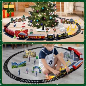 Christmas Train ElectricTrain Set with Retro Classic Steam Engine Wagon and Long Tracks, Battery Powered Train Playset with Smoke Lights and Sounds for Boys and Girls 3 5 6 7 Years Old