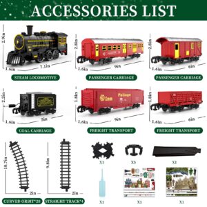 Christmas Train ElectricTrain Set with Retro Classic Steam Engine Wagon and Long Tracks, Battery Powered Train Playset with Smoke Lights and Sounds for Boys and Girls 3 5 6 7 Years Old