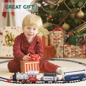 WASAiKA Train Track Toys with Lights, Smokes, Sound and Railway Kits, Train Set including Steam Locomotive Engine, Cargo Cars,Tracks, Christmas Tree Decoration Gifts for 3+ Boys Girls Kids