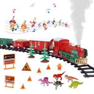 electric train set for boys and girls - christmas train set with real smoke, sounds & lights - classic toy train with steam locomotive engine - includes 3 train cars and 10 tracks