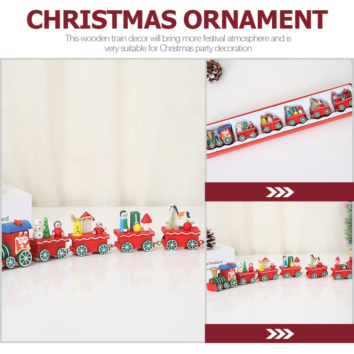 ifundom 1 Set Christmas Train Ornaments 2000s Party Decorations Train Centerpiece Decoration Christmas Wood Toy Train Figures Red Decorations Christmas Train Decorations Statue Wooden