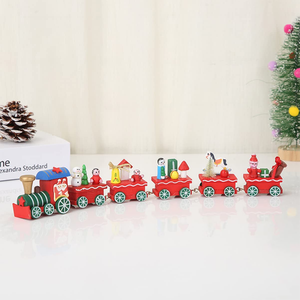 ifundom 1 Set Christmas Train Ornaments 2000s Party Decorations Train Centerpiece Decoration Christmas Wood Toy Train Figures Red Decorations Christmas Train Decorations Statue Wooden