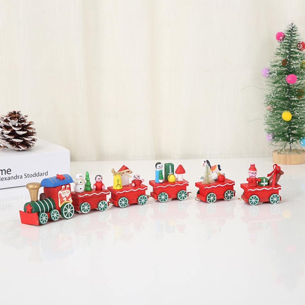 ifundom 1 Set Christmas Train Ornaments 2000s Party Decorations Train Centerpiece Decoration Christmas Wood Toy Train Figures Red Decorations Christmas Train Decorations Statue Wooden