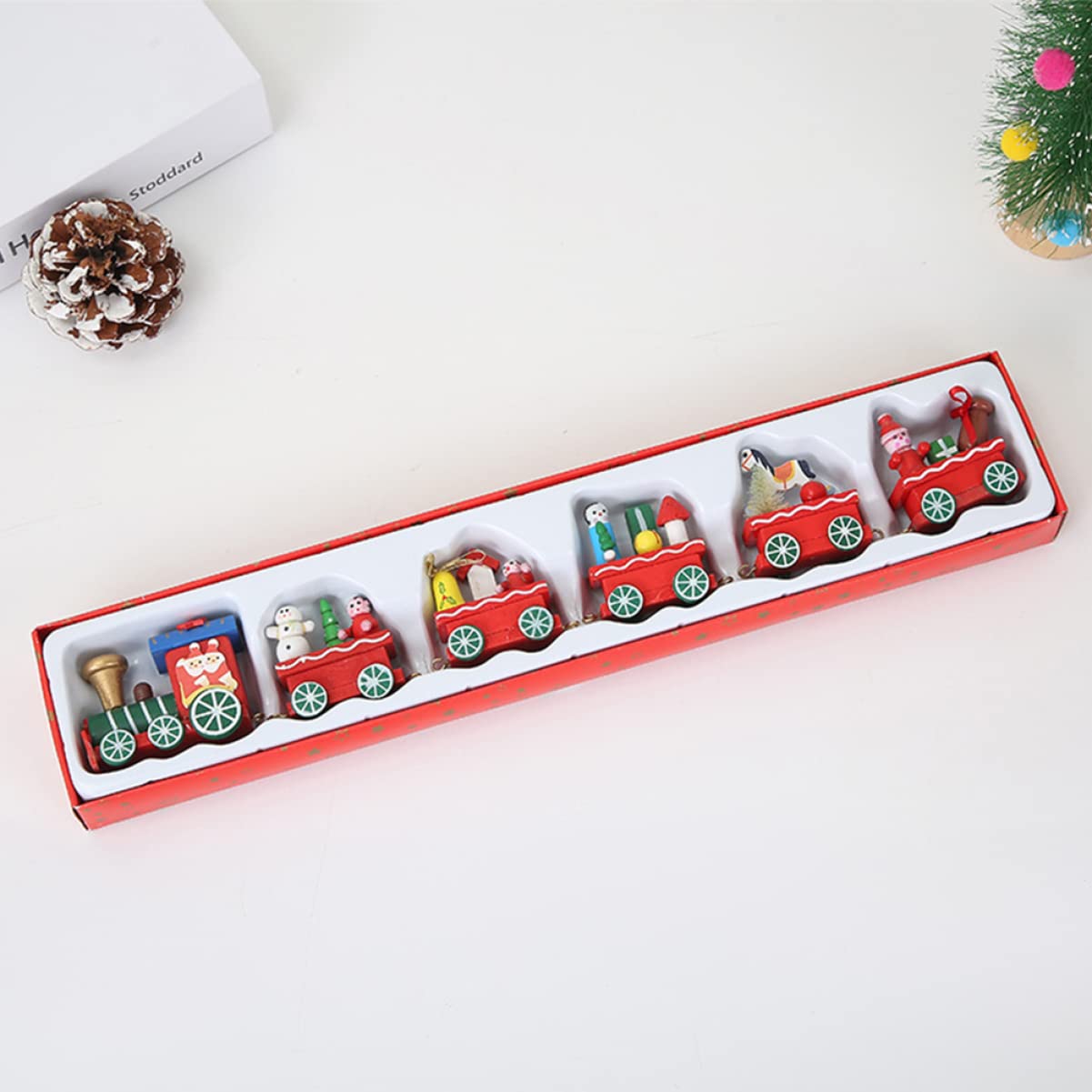 ifundom 1 Set Christmas Train Ornaments 2000s Party Decorations Train Centerpiece Decoration Christmas Wood Toy Train Figures Red Decorations Christmas Train Decorations Statue Wooden