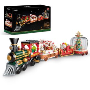 jaki christmas train building kits, diy building block train sets toys stem educational learning science building for 8+ year old kids boys girls (1000+pieces)