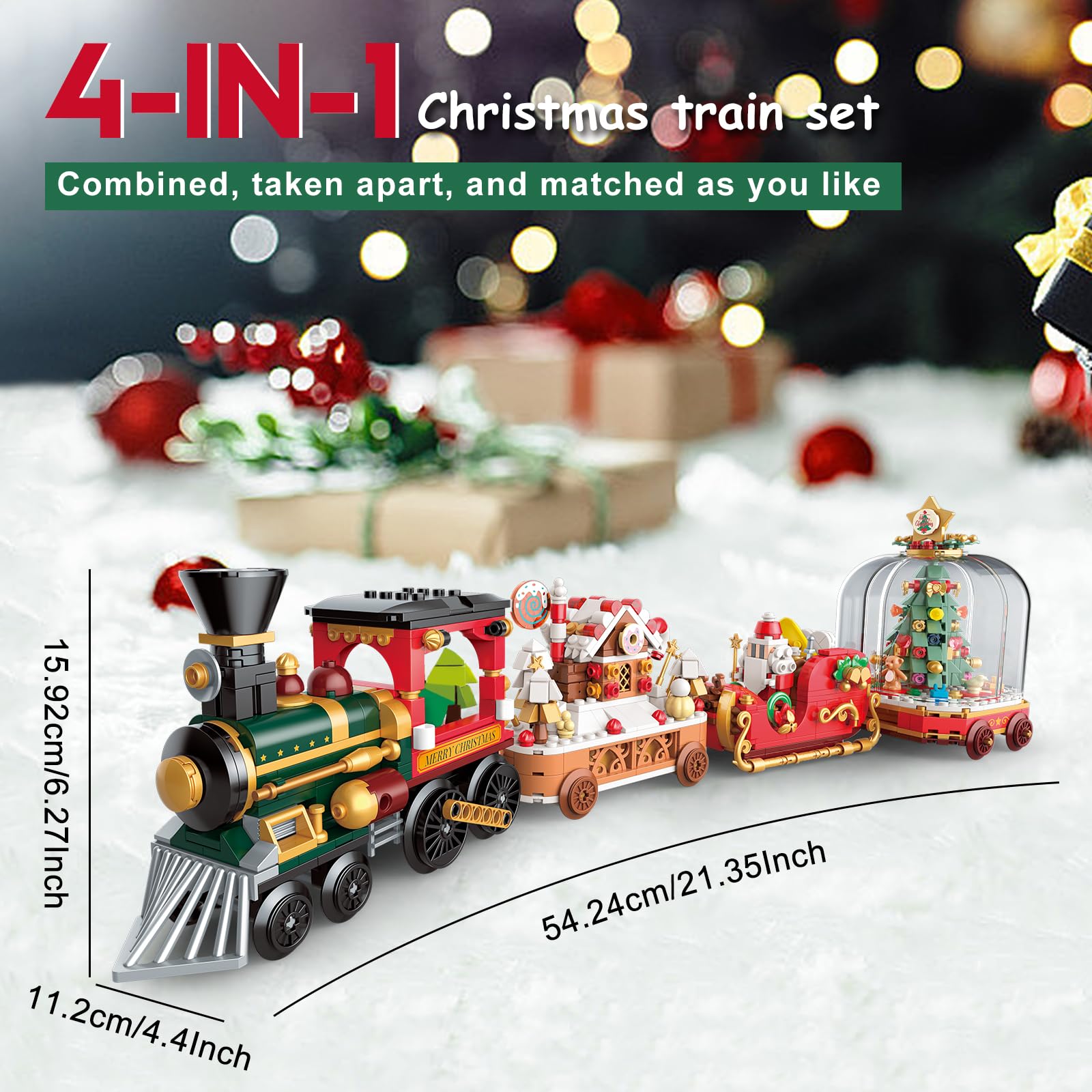 JAKI Christmas Train Building Kits, DIY Building Block Train Sets Toys STEM Educational Learning Science Building for 8+ Year Old Kids Boys Girls (1000+Pieces)