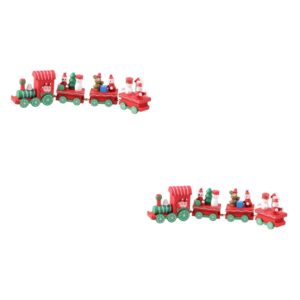 alasum 2pcs xmas train toy christmas tabletop decor kids table window decoration supplies wooden train decor tray decor four-section wooden train children's table bamboo small train