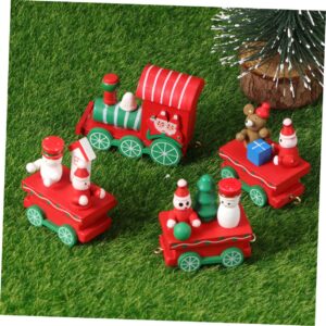 Alasum 2pcs Xmas Train Toy Christmas Tabletop Decor Kids Table Window Decoration Supplies Wooden Train Decor Tray Decor Four-Section Wooden Train Children's Table Bamboo Small Train