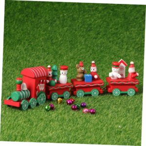 Alasum 2pcs Xmas Train Toy Christmas Tabletop Decor Kids Table Window Decoration Supplies Wooden Train Decor Tray Decor Four-Section Wooden Train Children's Table Bamboo Small Train