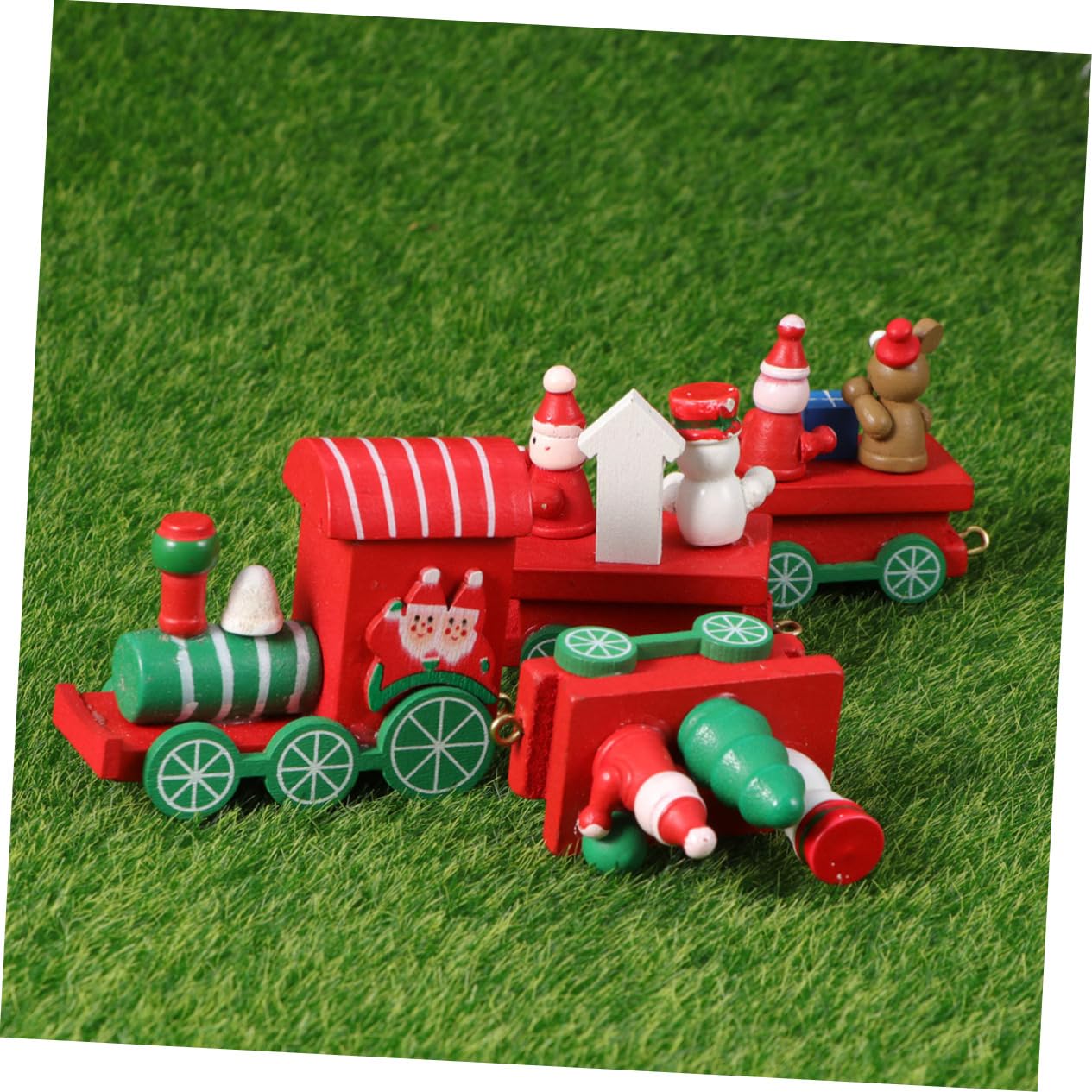 Alasum 2pcs Xmas Train Toy Christmas Tabletop Decor Kids Table Window Decoration Supplies Wooden Train Decor Tray Decor Four-Section Wooden Train Children's Table Bamboo Small Train