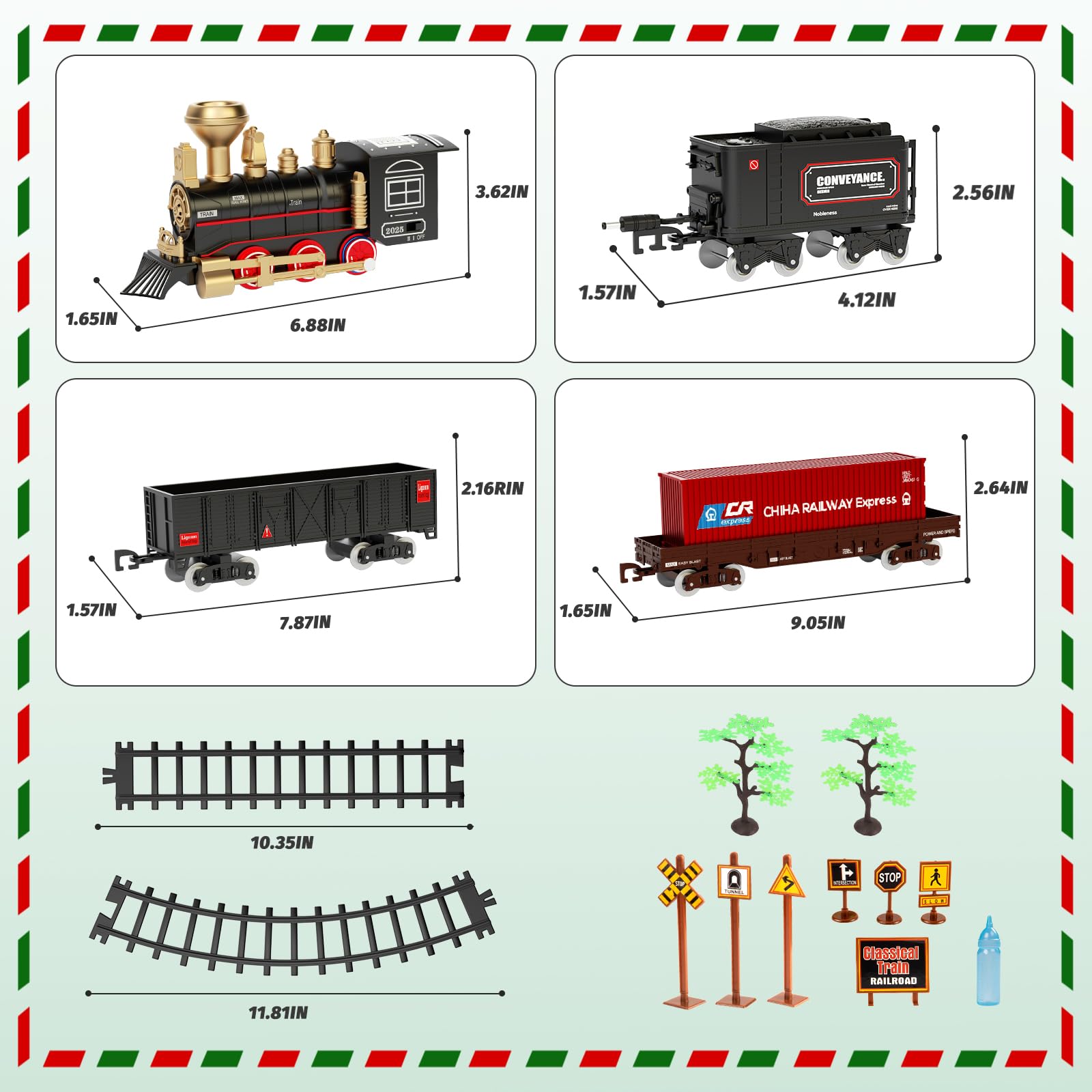 UNIH Train Set,Electric Train Toys with Steam Locomotive Engine,Cargo Car and Long Track, Model Train Set with Smokes,Lights & Sound, Toy Train Gifts for 3 4 5 6 7 8+ Year Old Kids Boys Girls