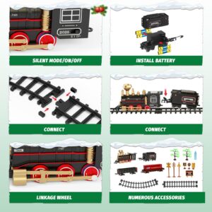 UNIH Train Set,Electric Train Toys with Steam Locomotive Engine,Cargo Car and Long Track, Model Train Set with Smokes,Lights & Sound, Toy Train Gifts for 3 4 5 6 7 8+ Year Old Kids Boys Girls