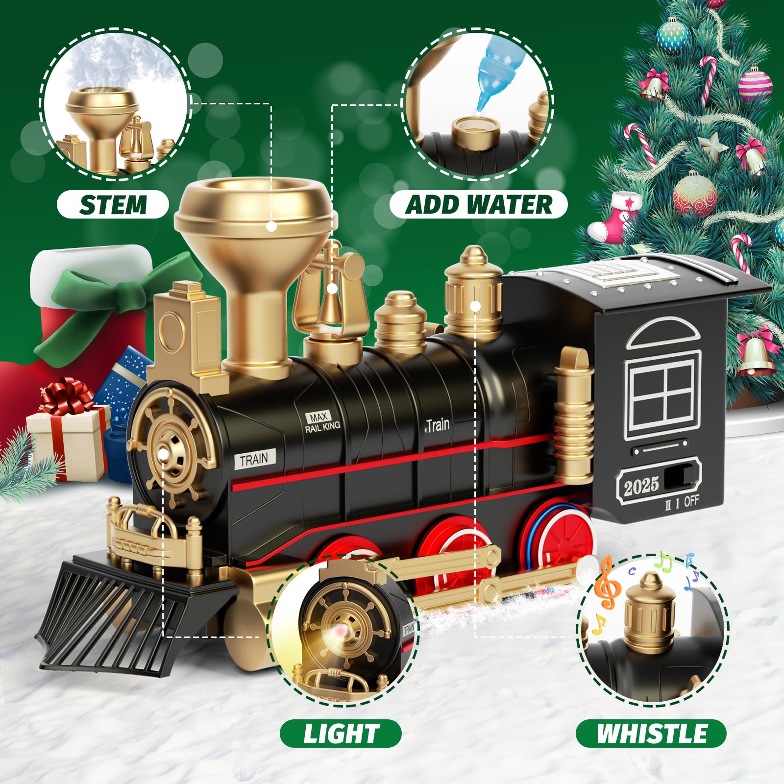 UNIH Train Set,Electric Train Toys with Steam Locomotive Engine,Cargo Car and Long Track, Model Train Set with Smokes,Lights & Sound, Toy Train Gifts for 3 4 5 6 7 8+ Year Old Kids Boys Girls