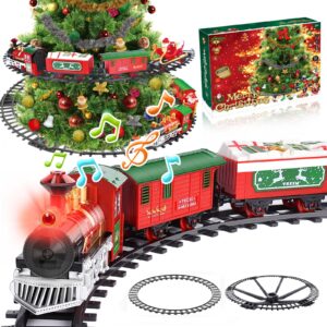 neragron christmas tree train set, electric train toys with light &sounds, christmas toy train gifts for kids (on the christmas tree)