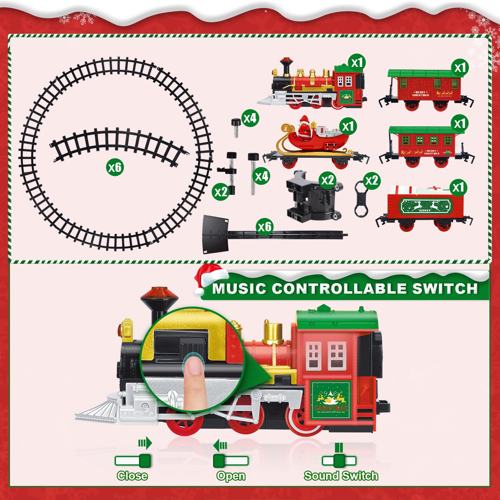 Neragron Christmas Tree Train Set, Electric Train Toys with Light &Sounds, Christmas Toy Train Gifts for Kids (On The Christmas Tree)