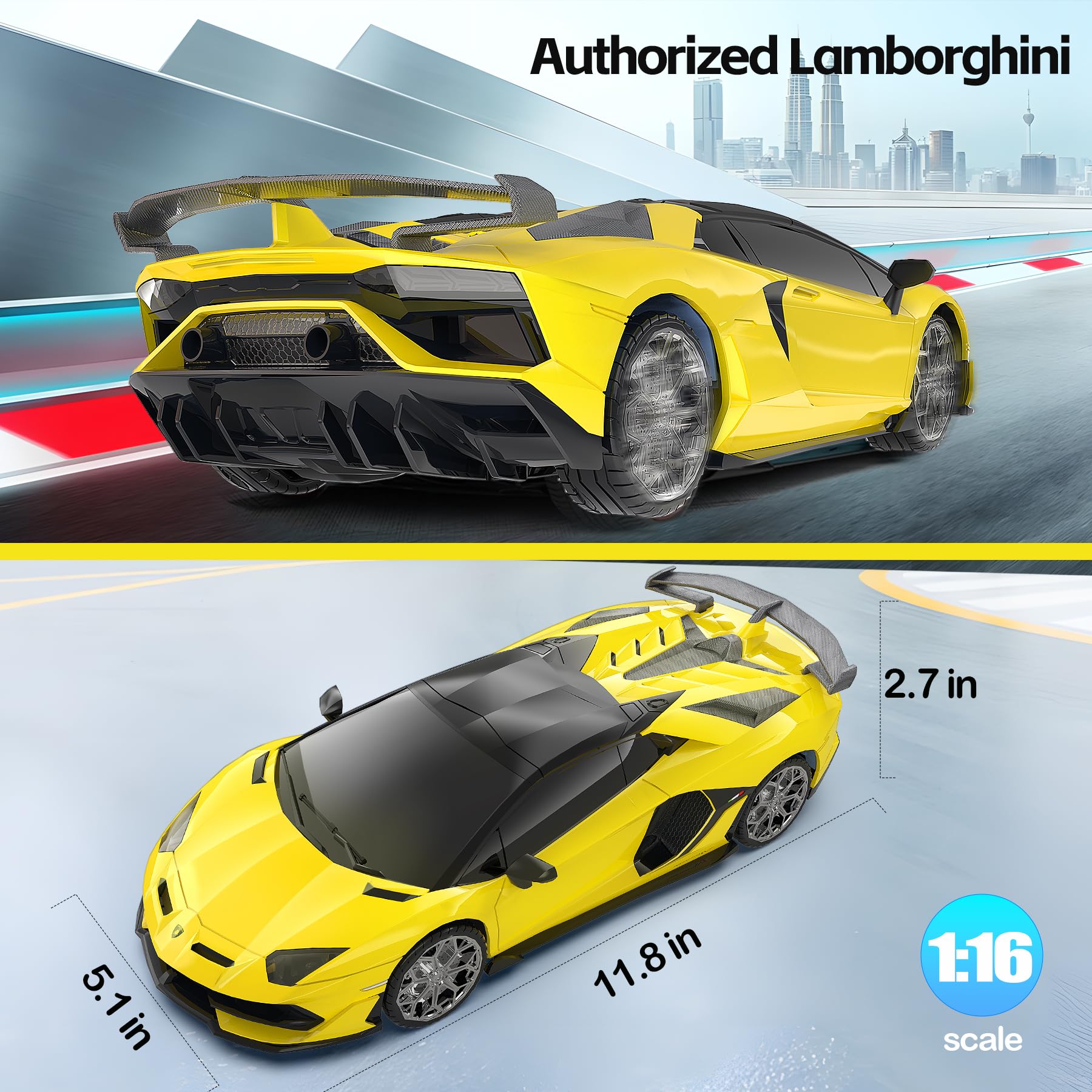 Remote Control Car for Lamborghini, Officially Licensed 1:16 Scale Lambo Hobby Rc Cars with Headlight, 2.4GHz Race Car for Boy Girl 4-12 Years Old, 12Km/h Vehicle Toy for Kids, Birthday Gift