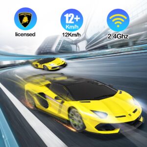 Remote Control Car for Lamborghini, Officially Licensed 1:16 Scale Lambo Hobby Rc Cars with Headlight, 2.4GHz Race Car for Boy Girl 4-12 Years Old, 12Km/h Vehicle Toy for Kids, Birthday Gift