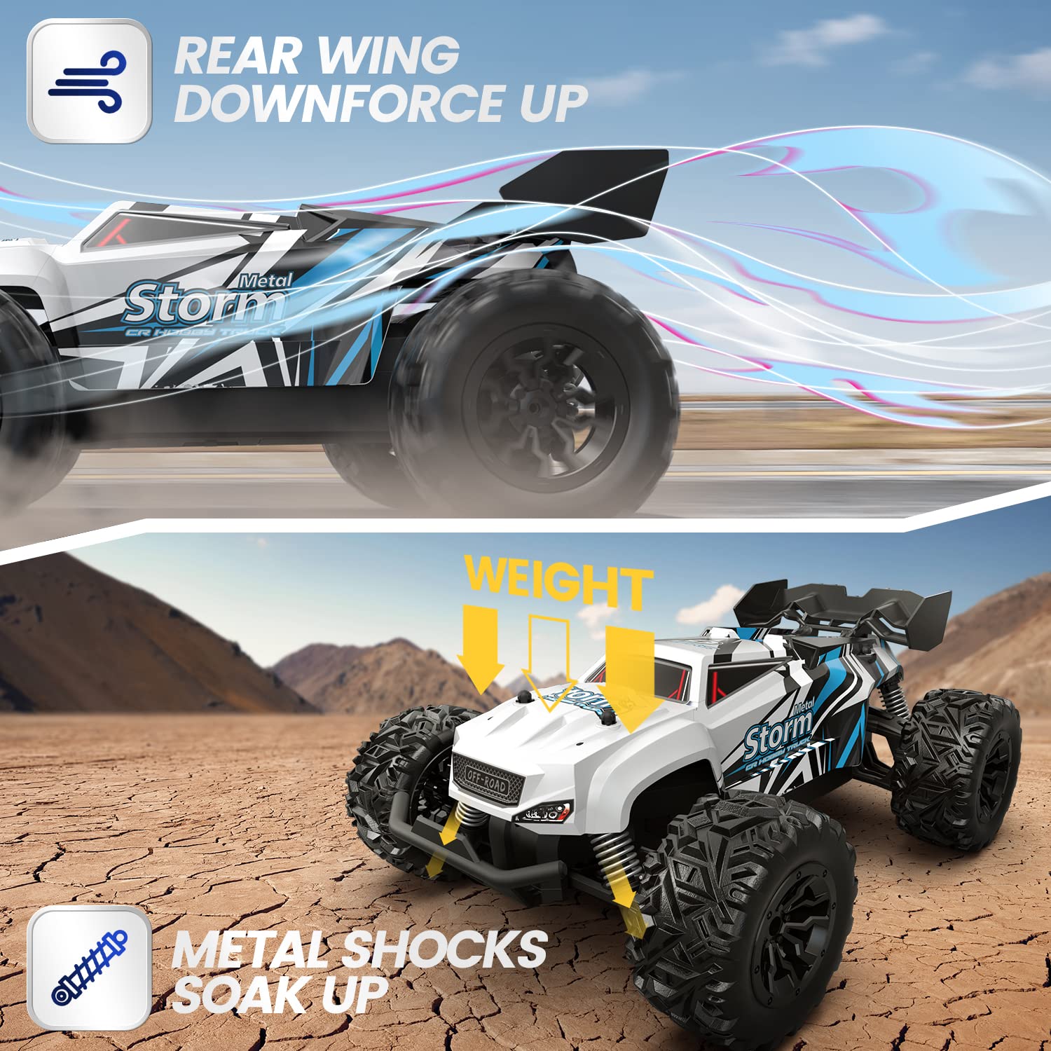 DEERC RC Car, Remote Control Monster Truck W/ 2 Batteries for 40 Min Play, All-Terrain 2.4GHz Rock Crawler Toy Gift for Boys Girls Kids Beginners