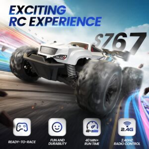 DEERC RC Car, Remote Control Monster Truck W/ 2 Batteries for 40 Min Play, All-Terrain 2.4GHz Rock Crawler Toy Gift for Boys Girls Kids Beginners