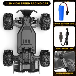 TOEAM RC Cars 1:20 Scale Remote Control Car, 2.4GHZ Fast Racing Monster Car, All Terrains RC Truck with Two Rechargeable Batteries for Boys Kids Adults Christmas Birthday Gift