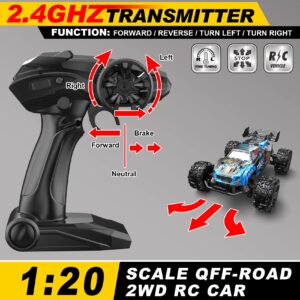 TOEAM RC Cars 1:20 Scale Remote Control Car, 2.4GHZ Fast Racing Monster Car, All Terrains RC Truck with Two Rechargeable Batteries for Boys Kids Adults Christmas Birthday Gift