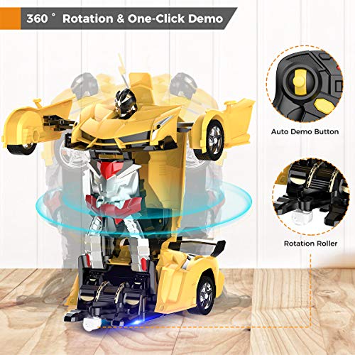 Desuccus Remote Control Car, Transform Robot RC Car for Kids, 2.4Ghz 1:18 Scale Model Racing Car with One-Button Deformation, 360°Drifting, Transforming Robot Car Toy Gift for Boys and Girls