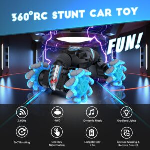 360° Rotating Gesture Sensing 4WD Stunt Car with Lights Music, Hand Controlled RC Car for 6-12 Year Olds