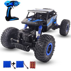 szjjx 2.4ghz 4wd all terrain rc rock crawler monster truck with 2 batteries - remote control car for kids boys, blue