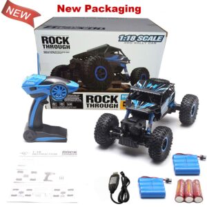 SZJJX 2.4Ghz 4WD All Terrain RC Rock Crawler Monster Truck With 2 Batteries - Remote Control Car for Kids Boys, Blue