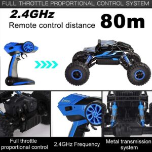 SZJJX 2.4Ghz 4WD All Terrain RC Rock Crawler Monster Truck With 2 Batteries - Remote Control Car for Kids Boys, Blue