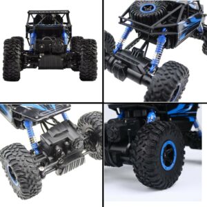 SZJJX 2.4Ghz 4WD All Terrain RC Rock Crawler Monster Truck With 2 Batteries - Remote Control Car for Kids Boys, Blue